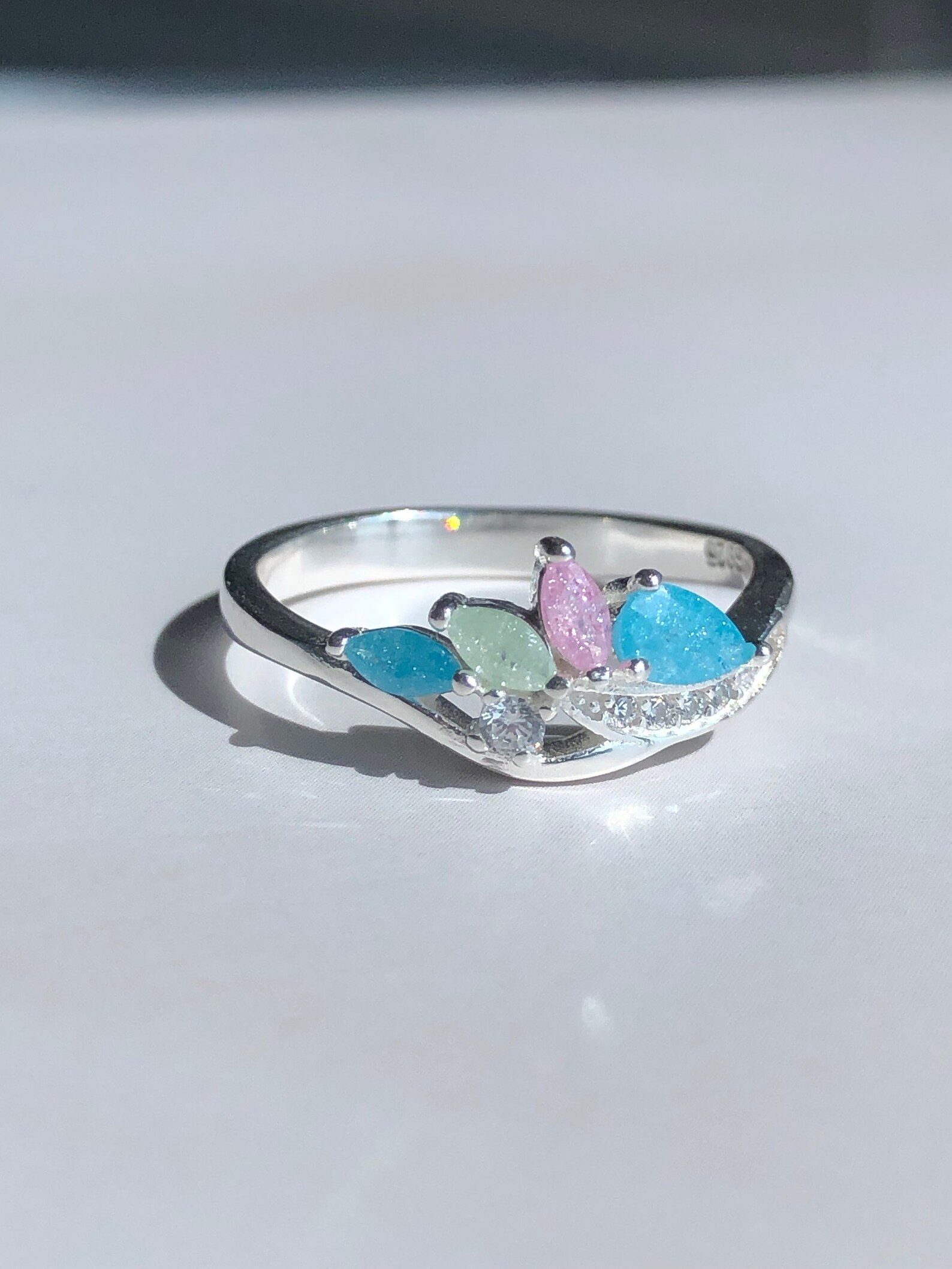 Multi-stone Ring, Silver Ring, Gemstone Ring, Unique Ring, Pastel Ring ...