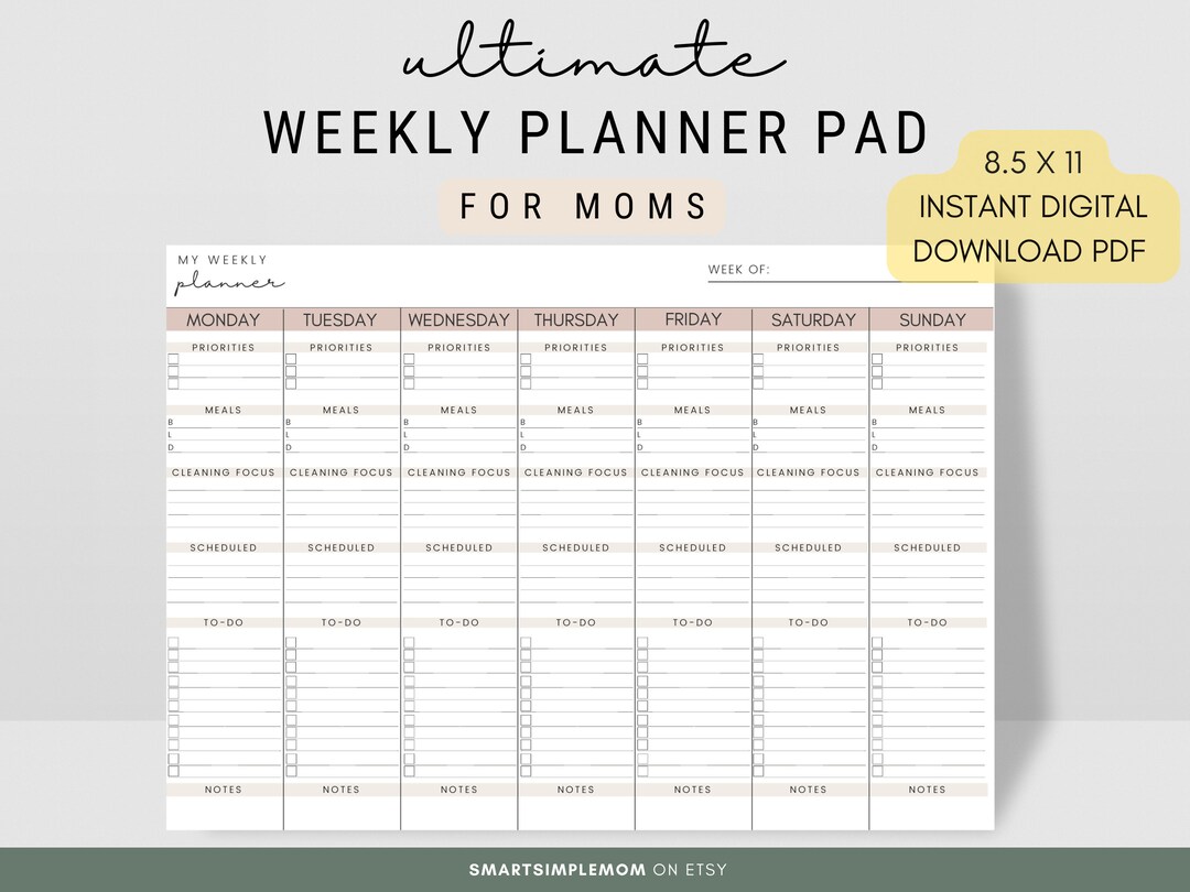 WEEKLY PLANNER PRINTABLE for Moms, Planner Pdf, Weekly Overview ...