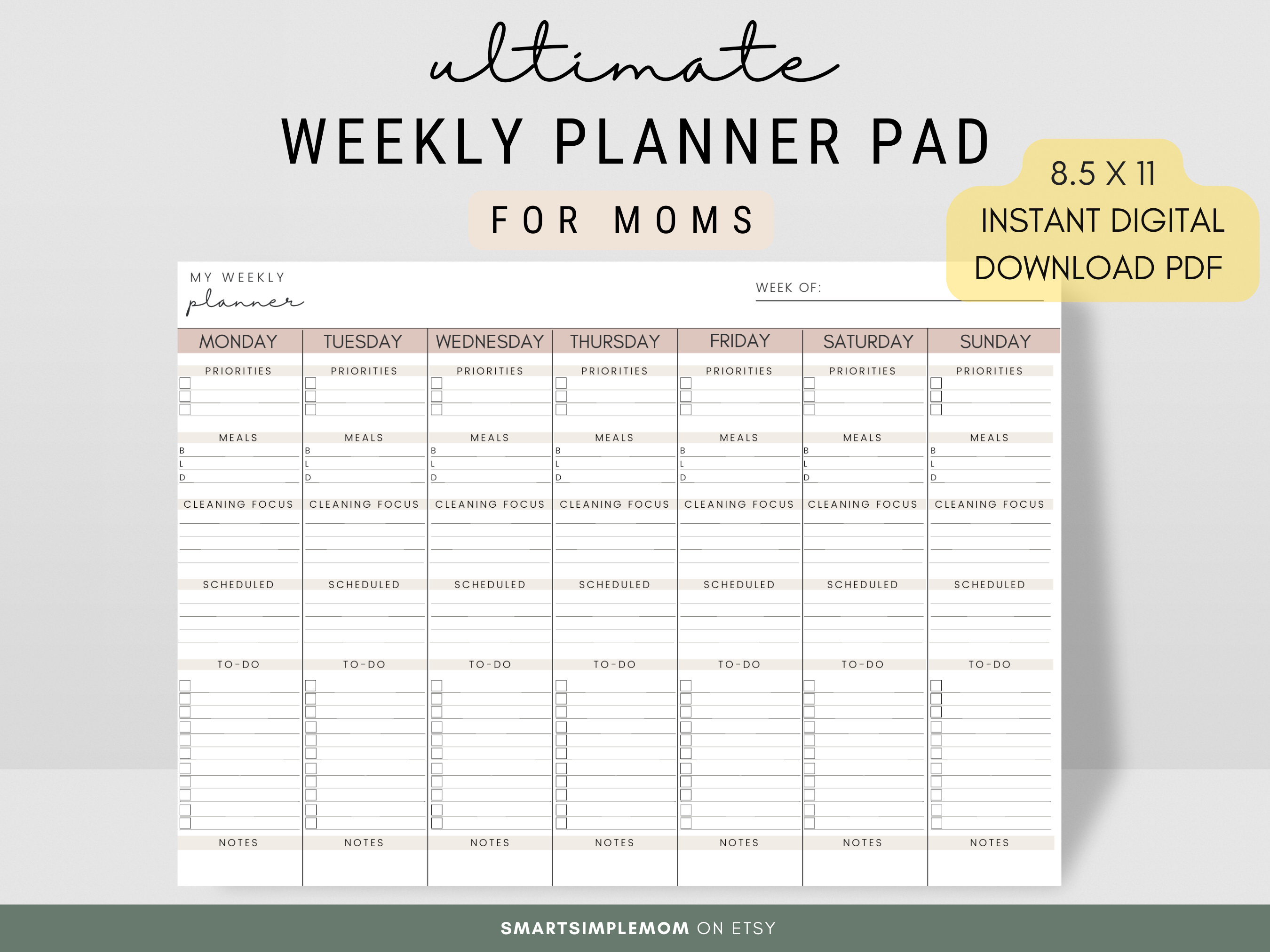 Weekly Planner Printable for Moms: Productivity Overview (PDF) - Etsy