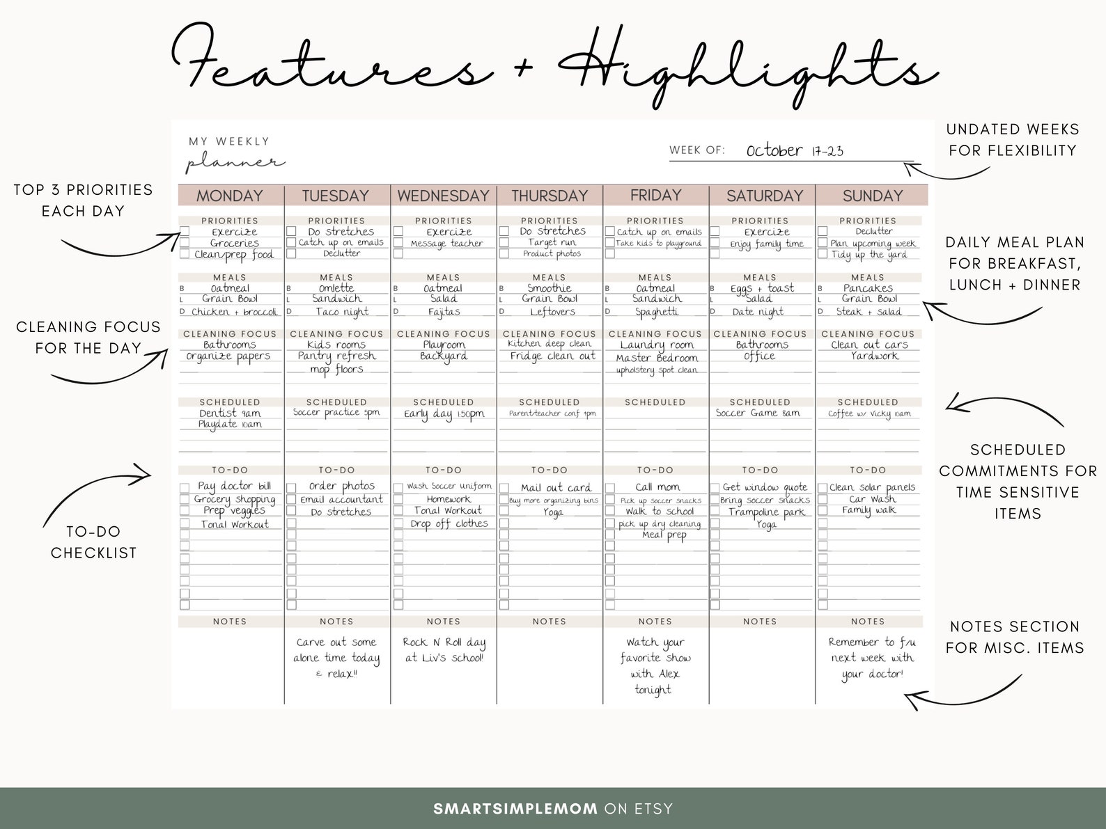 Weekly Planner Printable for Moms: Productivity Overview (PDF) - Etsy
