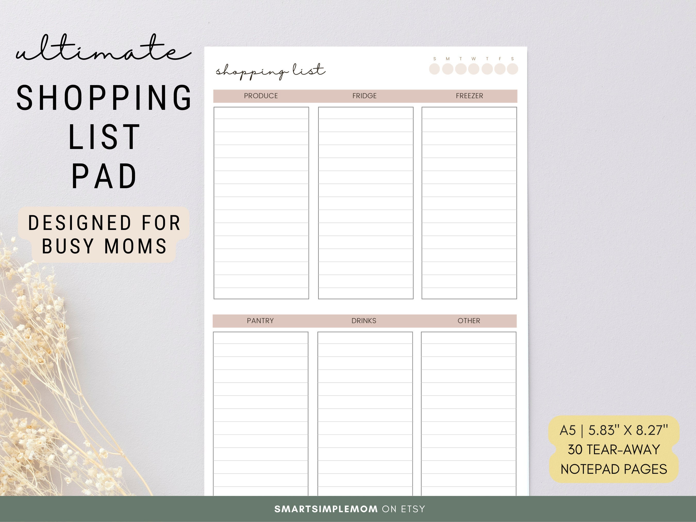 GROCERY LIST NOTEPAD Shopping List Notepad Shopping Memo Pad Mom Gift ...