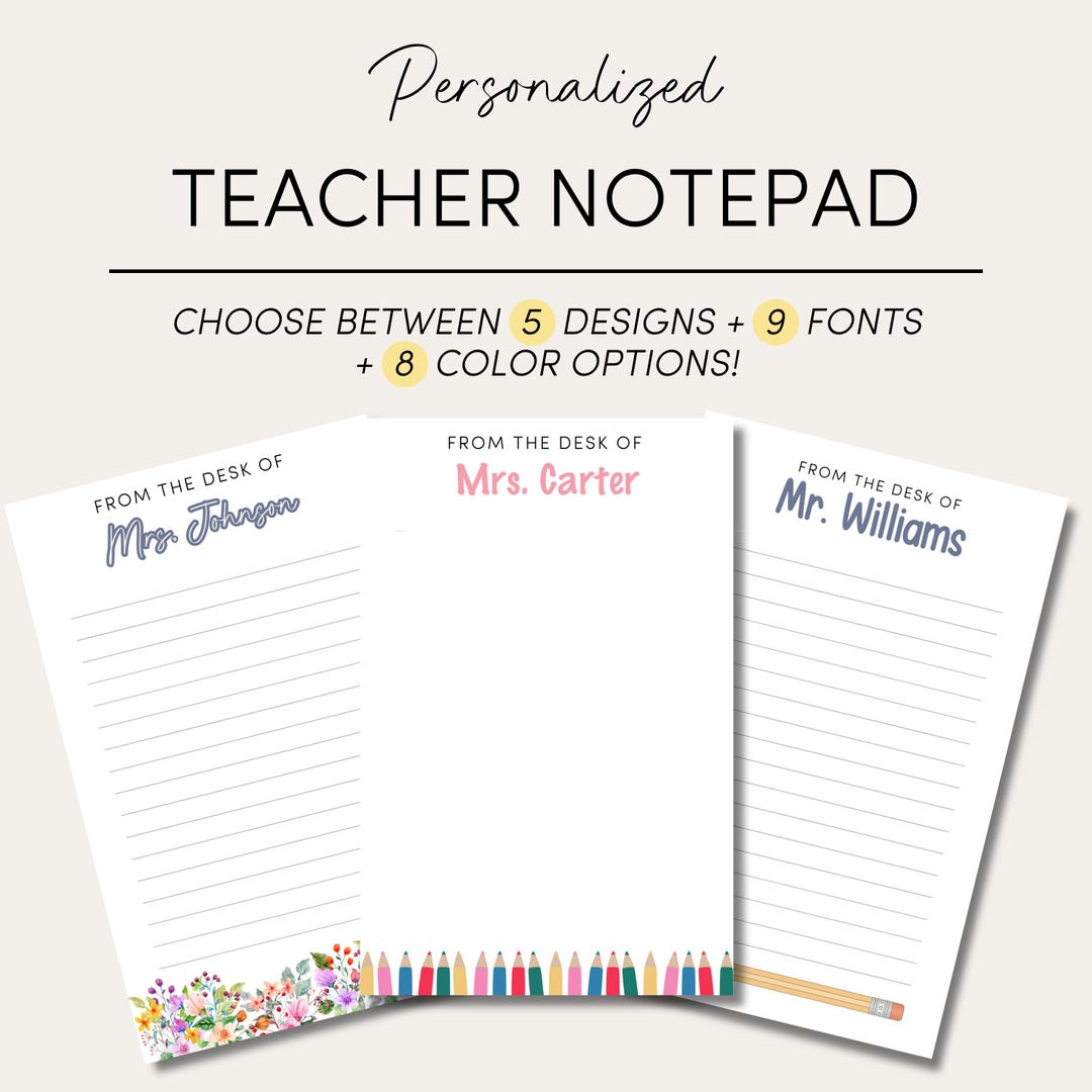 Personalized Teacher Notepad – Custom Teacher Stationery – Principal ...