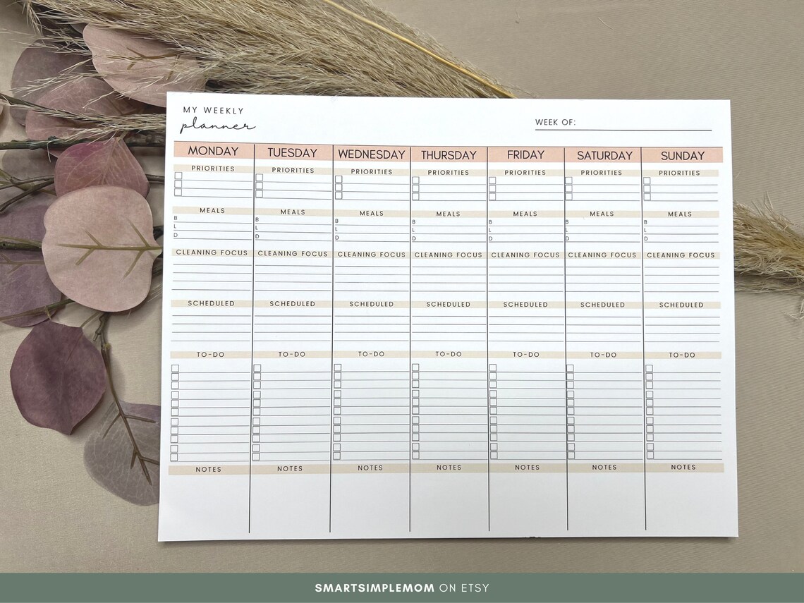 Weekly Planner Printable for Moms: Productivity Overview (PDF) - Etsy