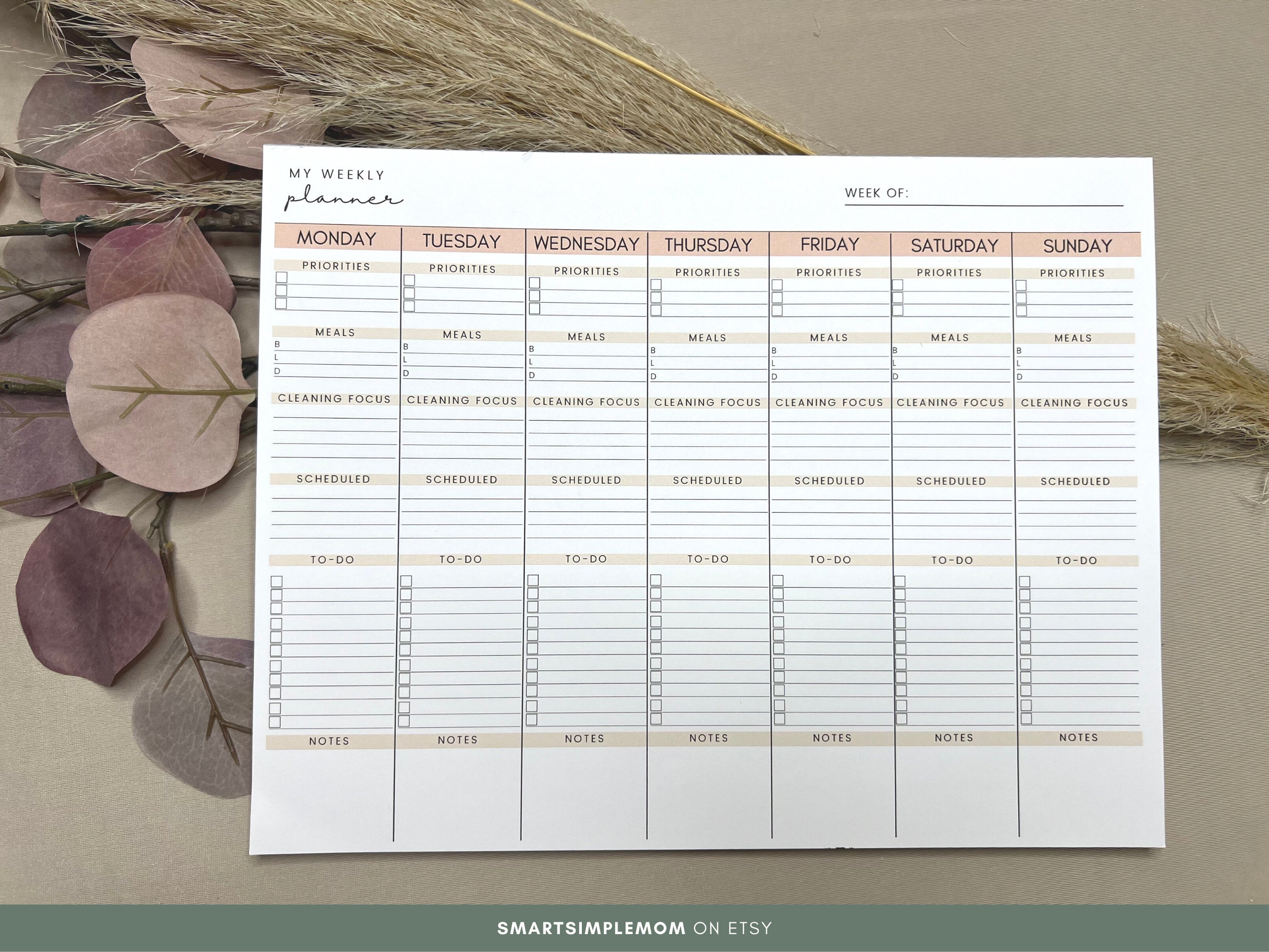 WEEKLY PLANNER PRINTABLE for Moms Undated Planner Weekly Desk Pad ...