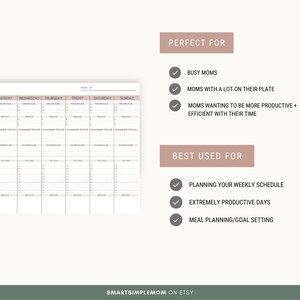 Weekly Planner Printable for Moms: Productivity Overview (PDF) - Etsy