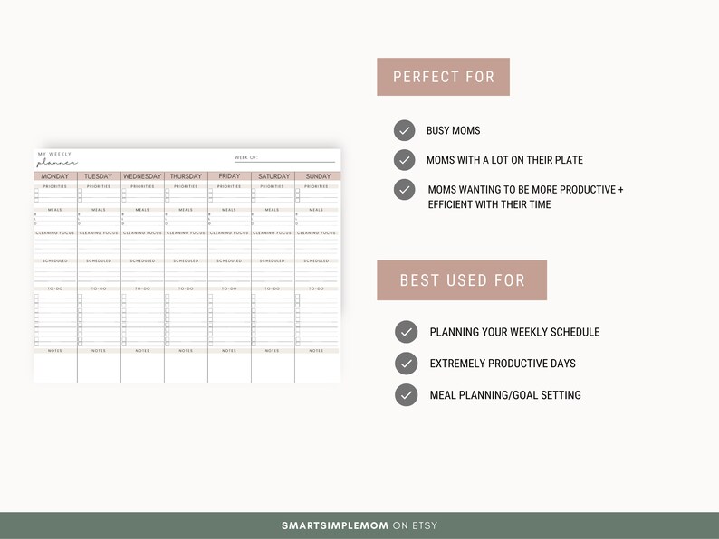 Weekly Planner Printable for Moms: Productivity Overview (PDF) - Etsy