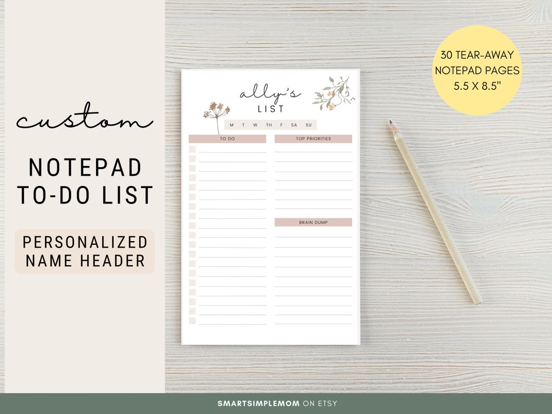 Personalized To-do List Notepad: Daily Task Planner - Etsy