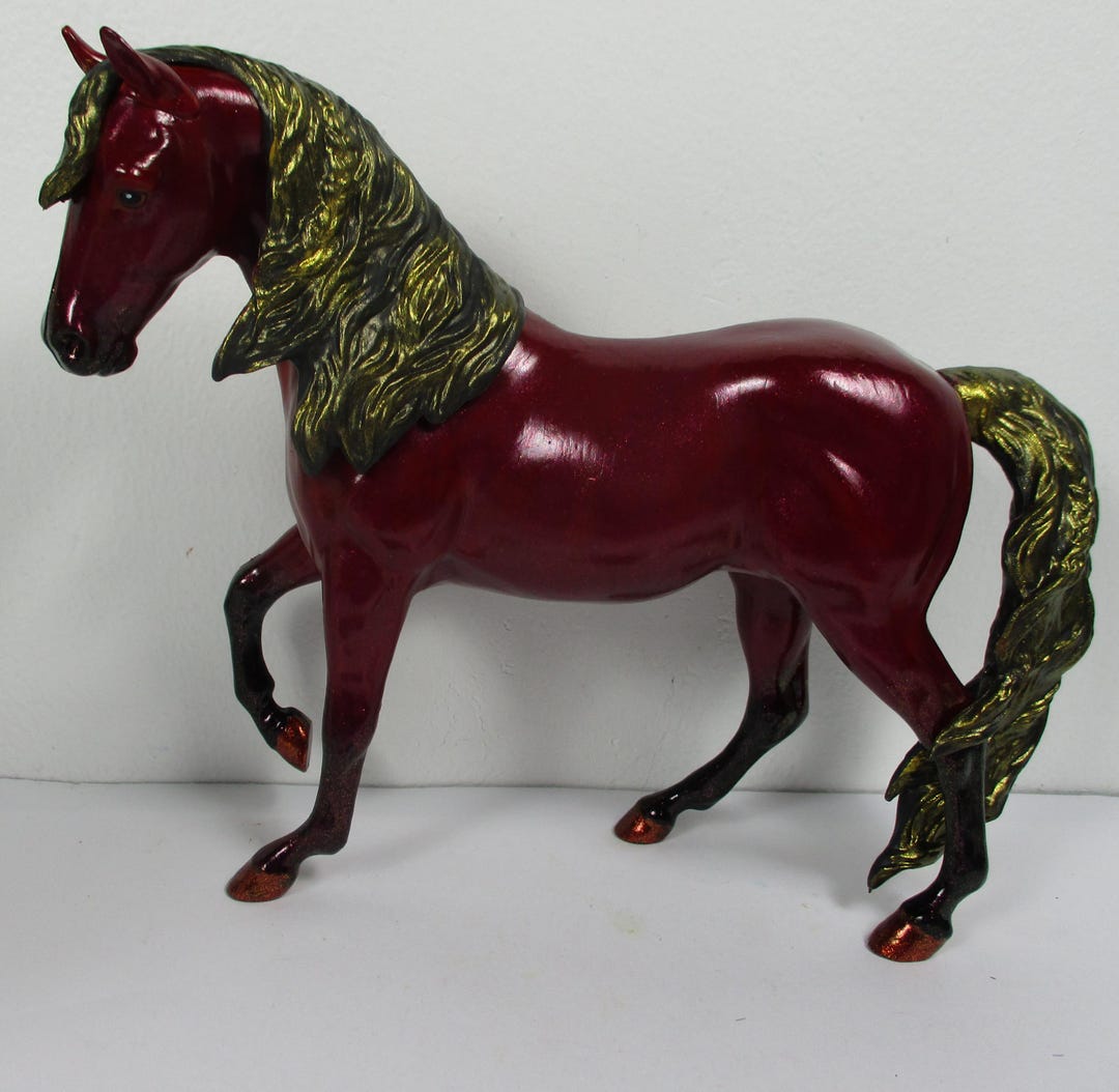 CUSTOM Breyer Dark Cherry Gold Model Horse Fantasy Enamel Red Burgundy ...