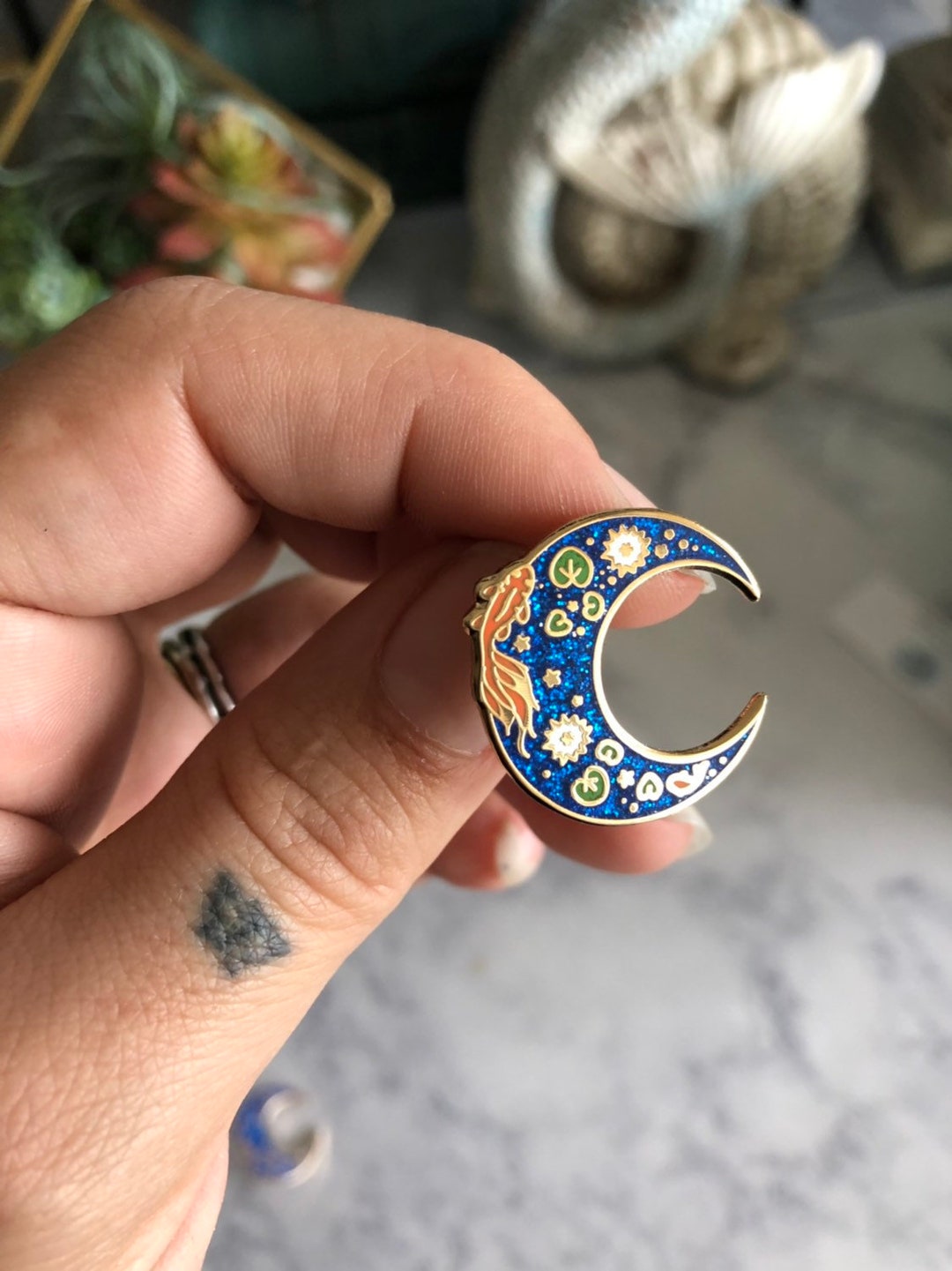Lunar Pond Enamel Pin - Moon Pin, Pond Pin, Badge, Lapel Pin ...