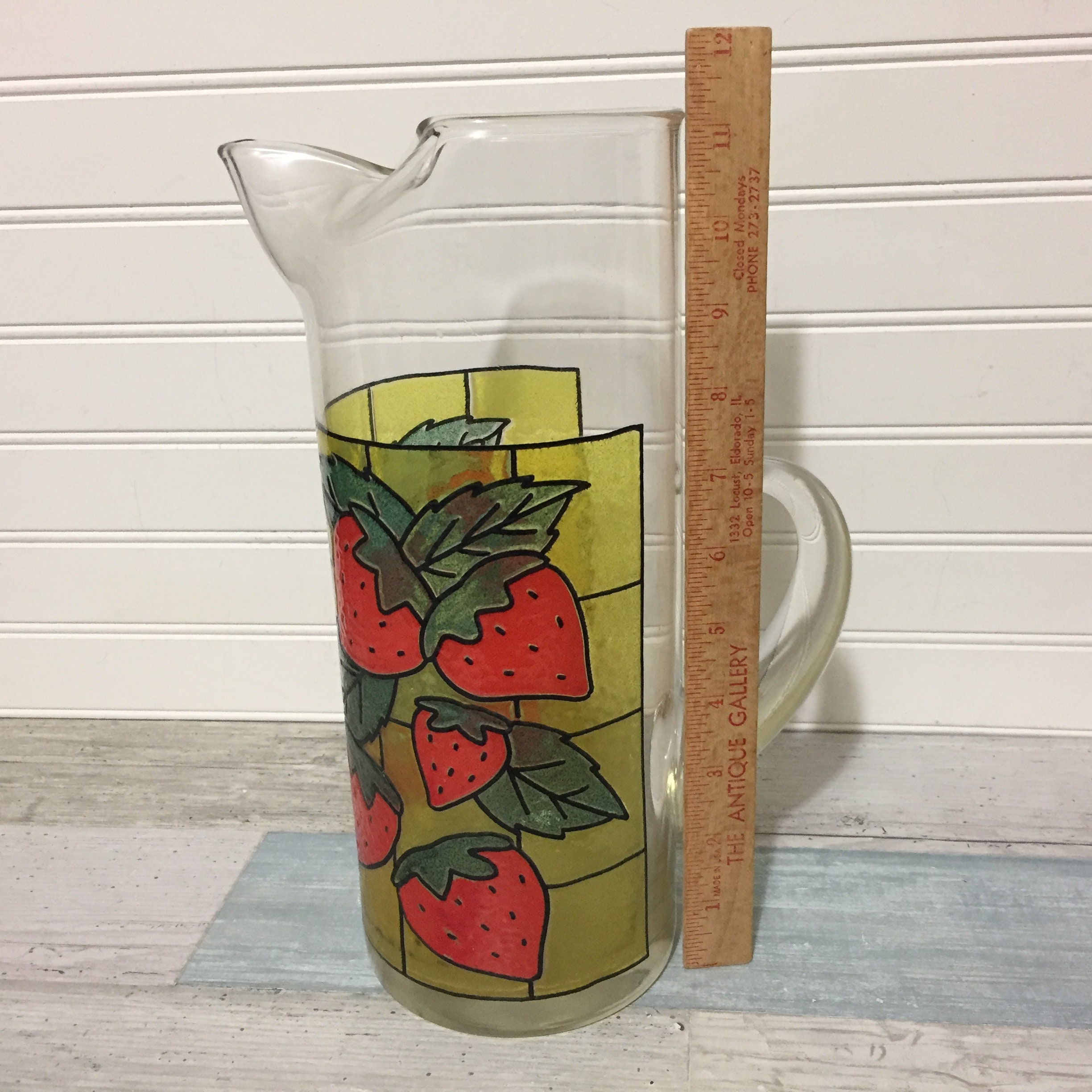 Vintage Strawberry Stained Glass Pitcher - Etsy