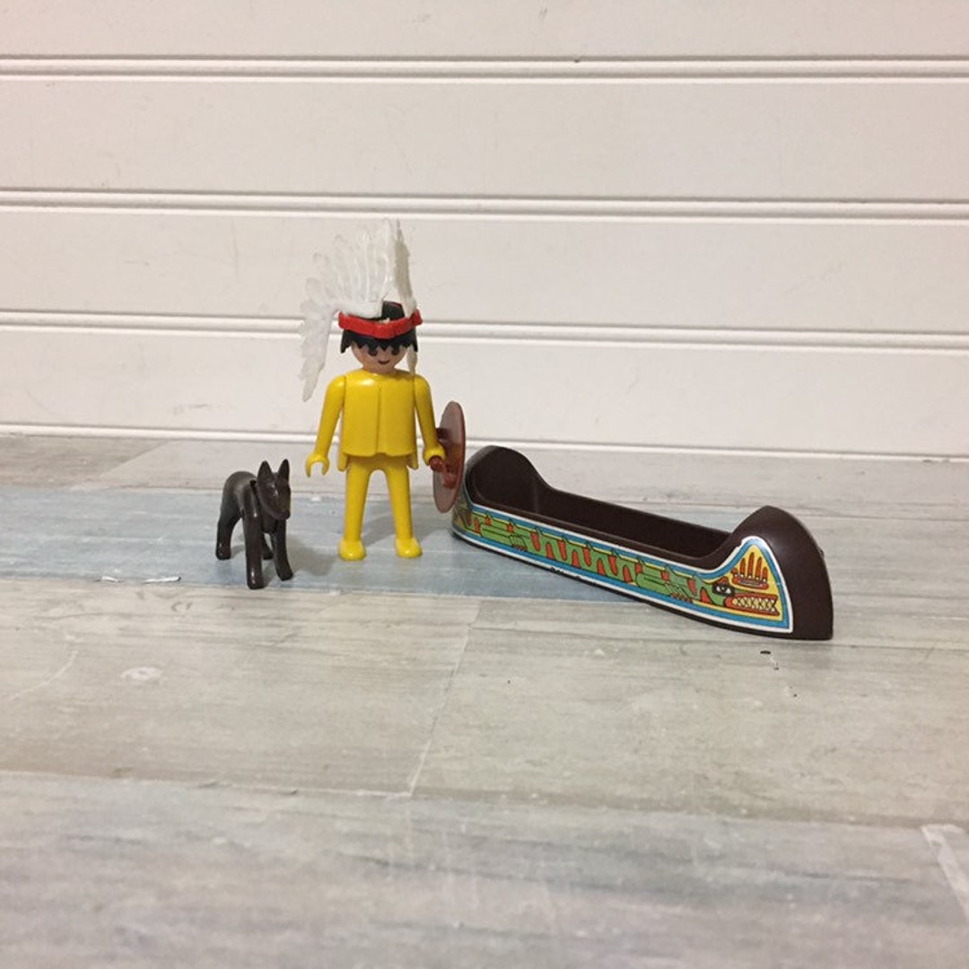 Vintage Geobra Playmobile Figure Man, Dog and Canoe 1974 - Etsy