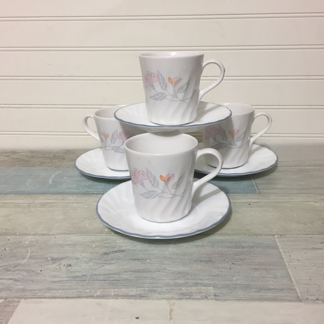 Corelle PINK TRIO Coffee Mugs, Set of 4 Cups With Saucers, 8 Oz - Etsy