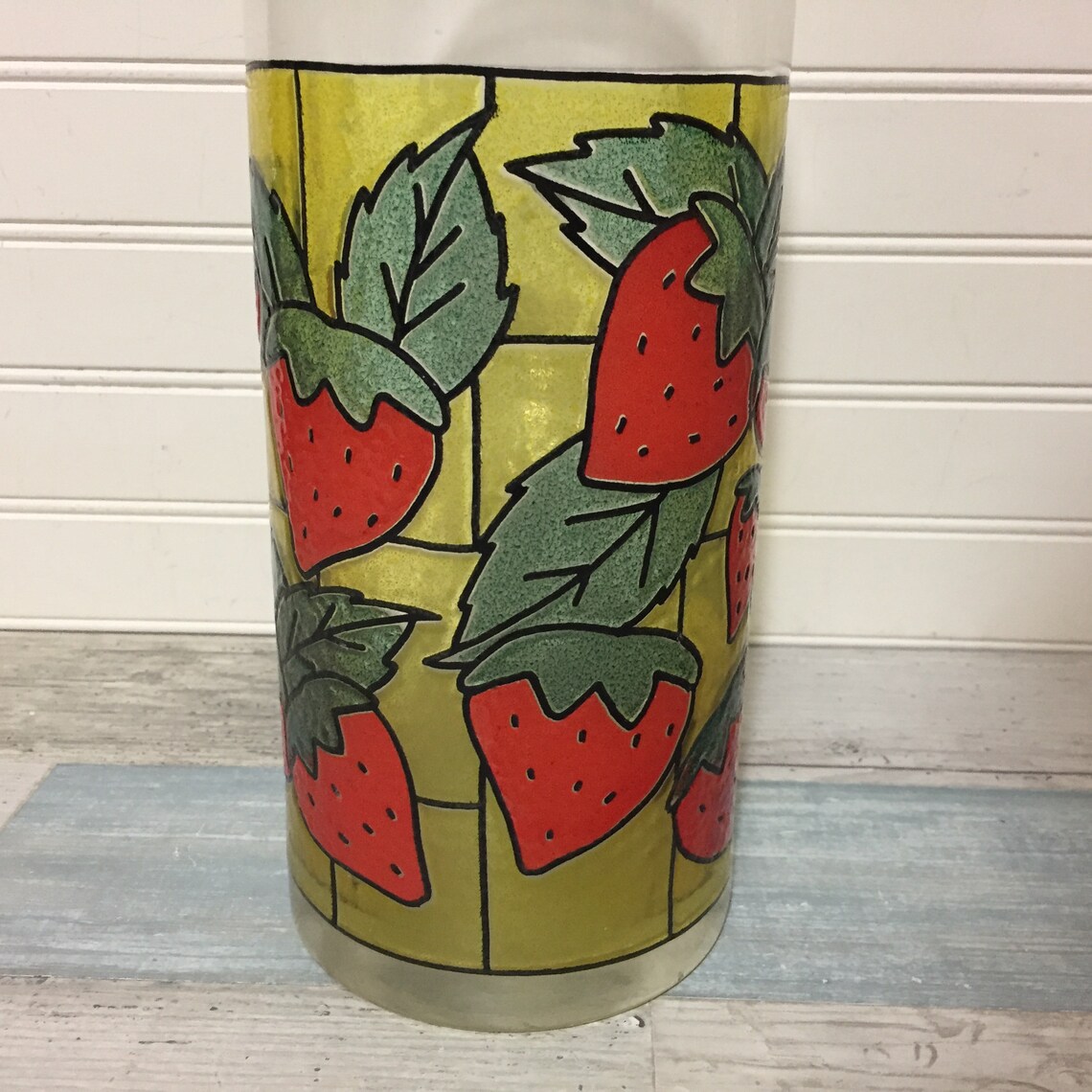 Vintage Strawberry Stained Glass Pitcher - Etsy