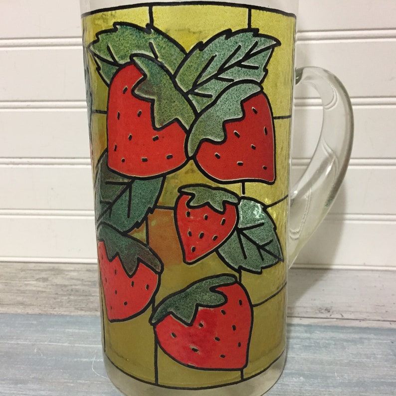 Vintage Strawberry Stained Glass Pitcher - Etsy