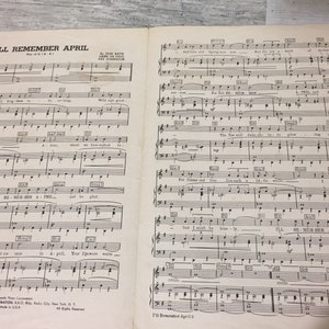 I'll Remember April Vintage Piano Sheet Music, 1942 Don Raye, Gene De ...