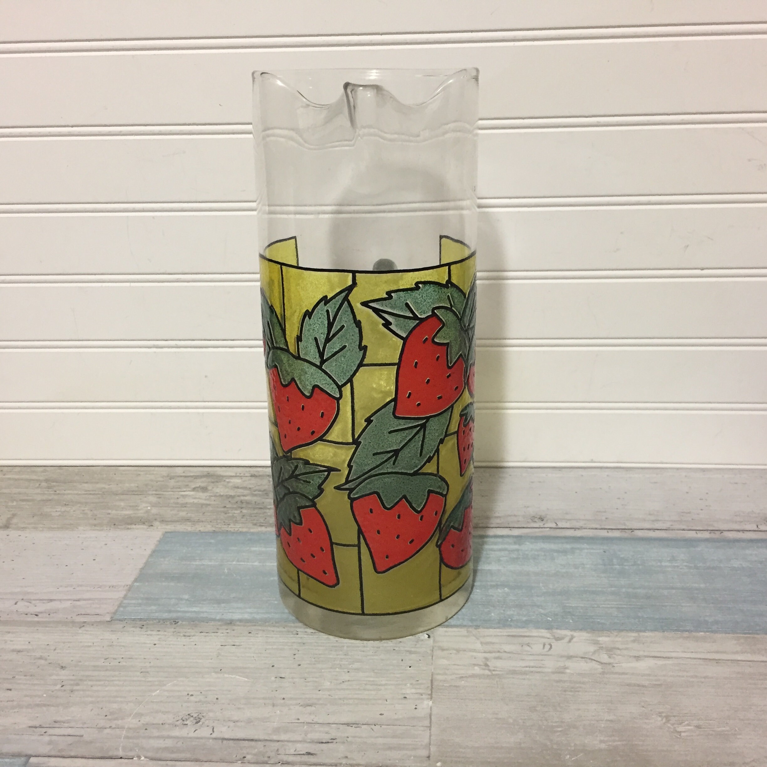 Vintage Strawberry Stained Glass Pitcher - Etsy