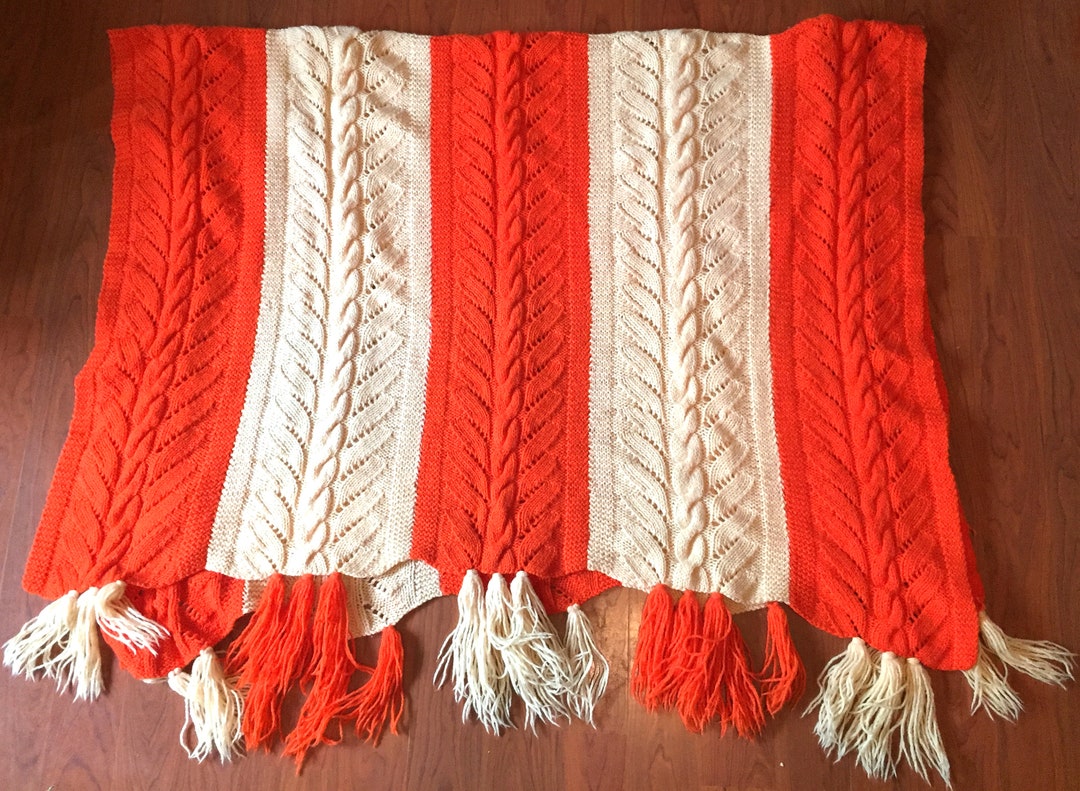 Handmade Orange and Cream Afghan With Tassles, 72" X 52" - Etsy