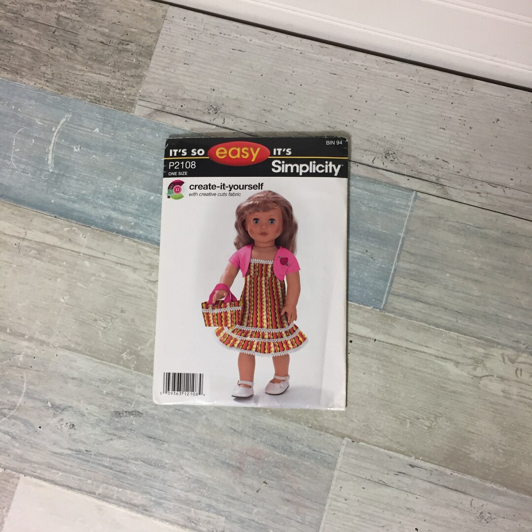 Simplicity Sewing Pattern P2108, 18" Doll Clothes, Dress Vest Handbag ...