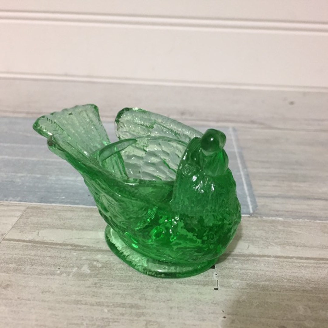 Vintage Degenhart Art Glass Salt Cellar, Bird and Berry, Green - Etsy