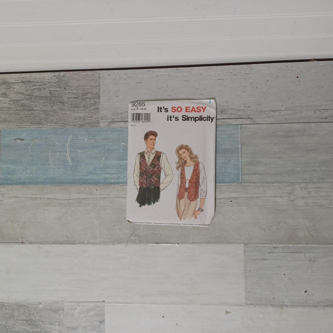 Simplicity Sewing Pattern 9285 Men's or Misses Vest Sizes XS to XL ...
