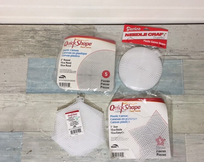 Plastic Canvas Pre-cut Shapes Lot, Hexagon, Stars and Round Circles, 28 ...