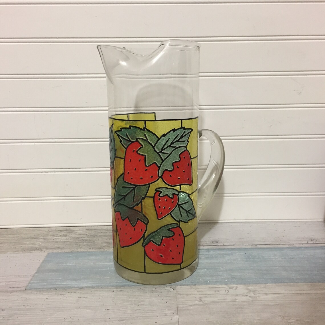 Vintage Strawberry Stained Glass Pitcher - Etsy