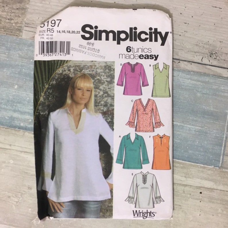 Simplicity Sewing Pattern 5197 Easy Tunics Sizes 14-22 - Etsy