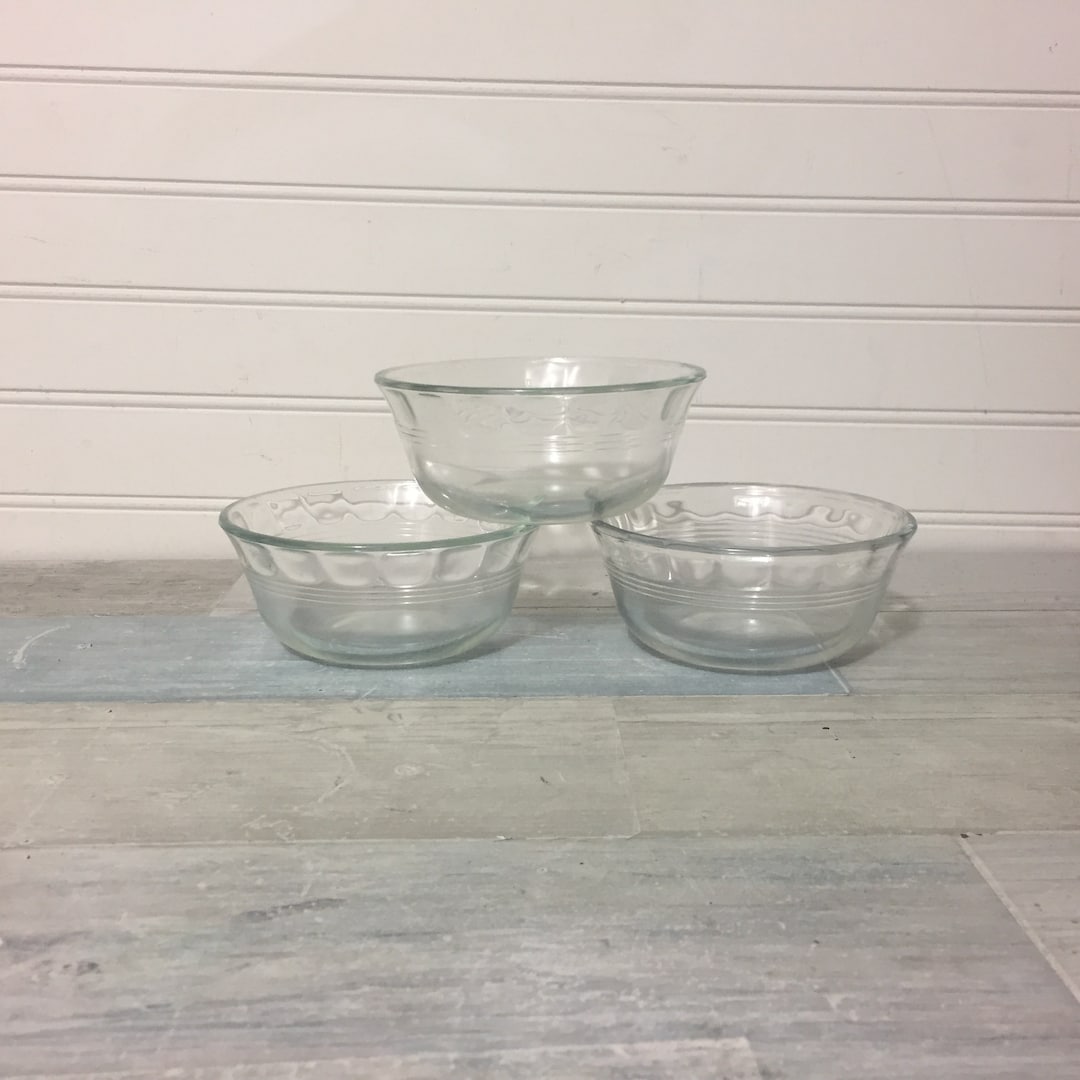 Pyrex Custard Cups Clear Glass 10 Oz #464 Set of 3 Ramekins 3-ring ...