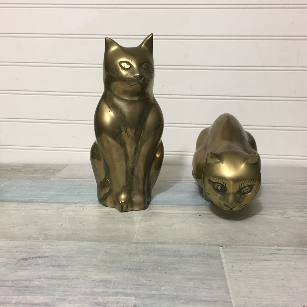 Vintage Brass Cat Figurines 8 Set of 2 - Etsy