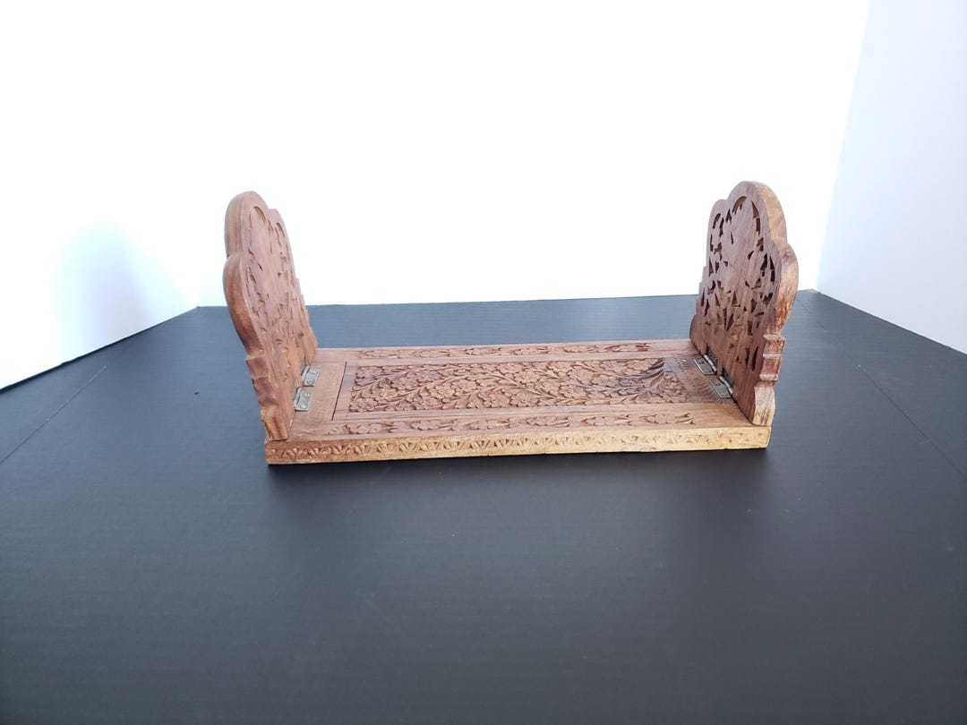 Vintage Rosewood Carved Expandable Book Rack From India - Etsy
