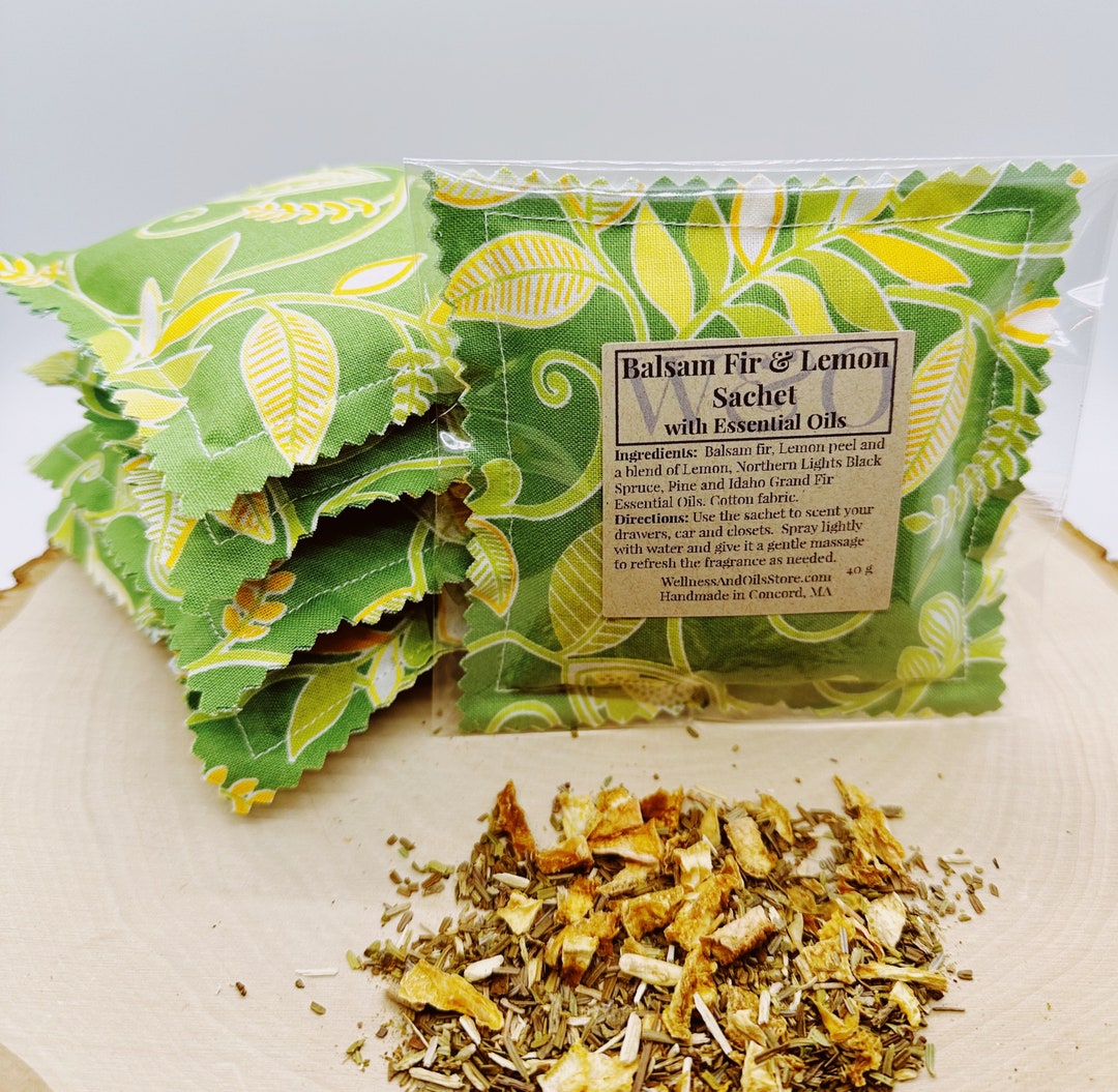Balsam Fir and Lemon Essential Oil Sachet Pillow With Yellow Leaves 4x4 ...