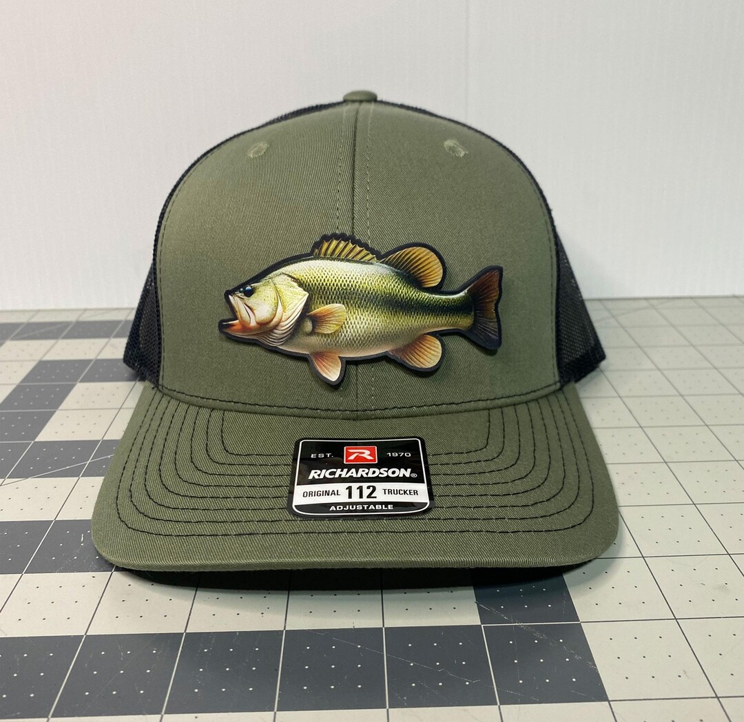 Fishing Largemouth Bass, Walleye, Redfish UV Printed Leather Patch Hat ...