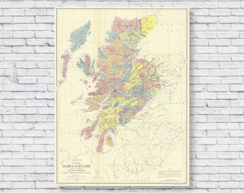 1899 Clans of Scotland Map Poster Print, Historical Old Scottish ...
