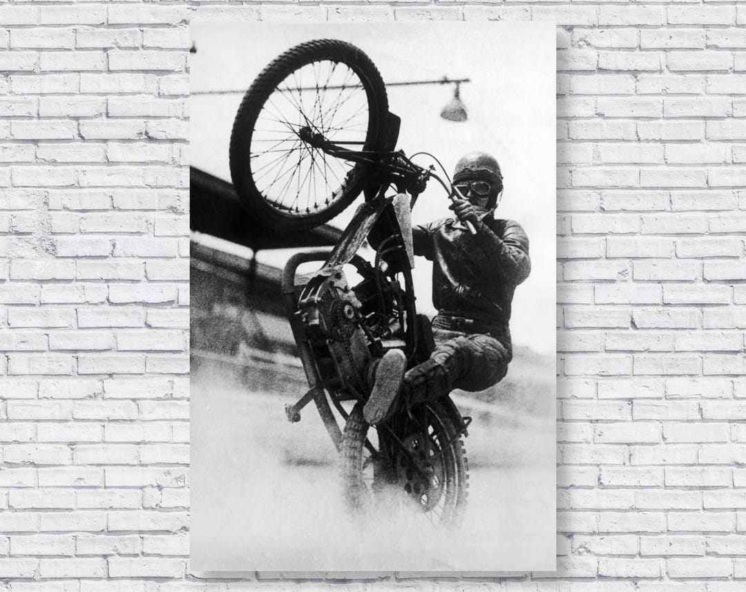 Motorcycle Wheelie Vintage Photo Poster Print, Black and White Wall Art ...