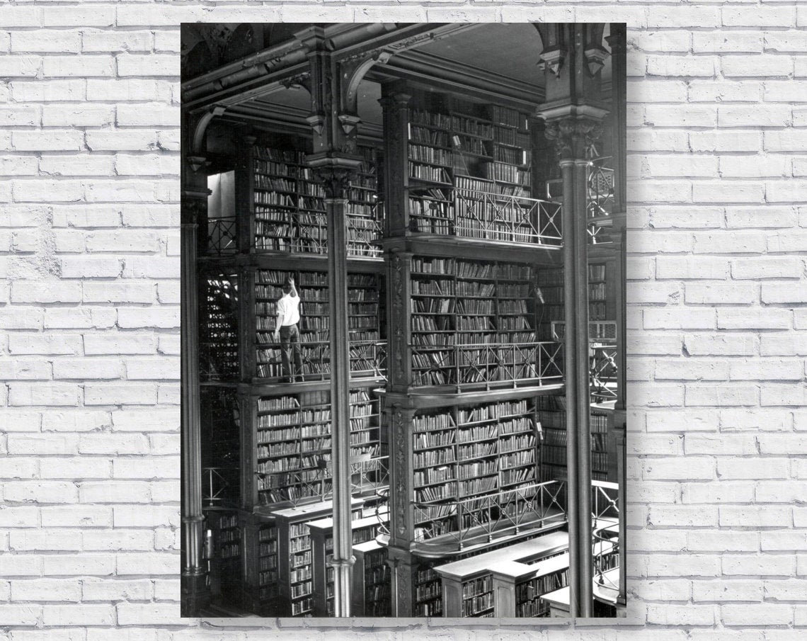 Old Library Architecture Photo Poster Print, Black and White Old ...