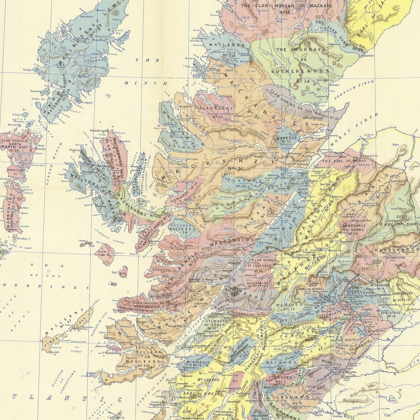 1899 Clans of Scotland Map Poster Print, Historical Old Scottish ...