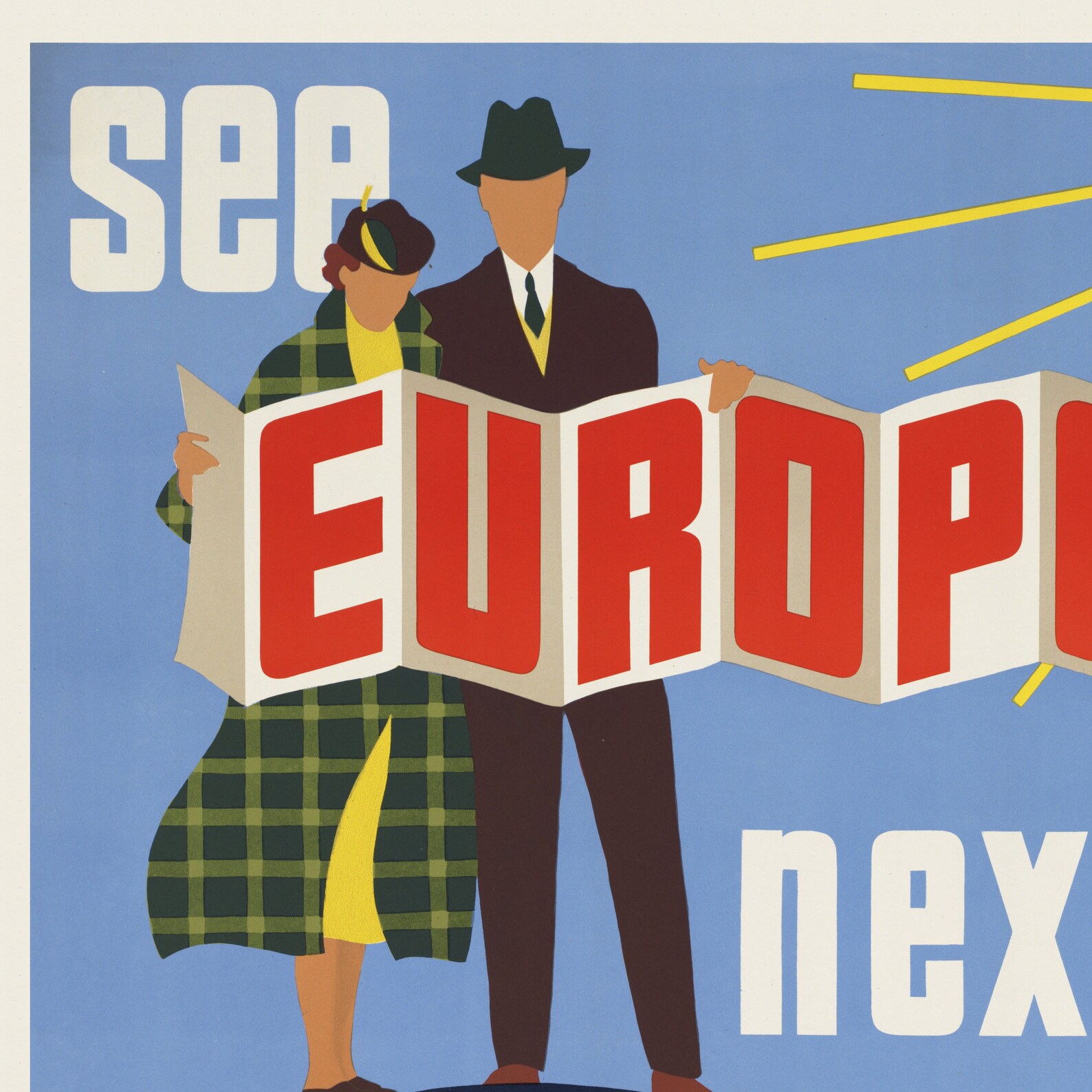 LARGE Vintage Europe Travel Poster See Europe Next 1935 Retro | Etsy