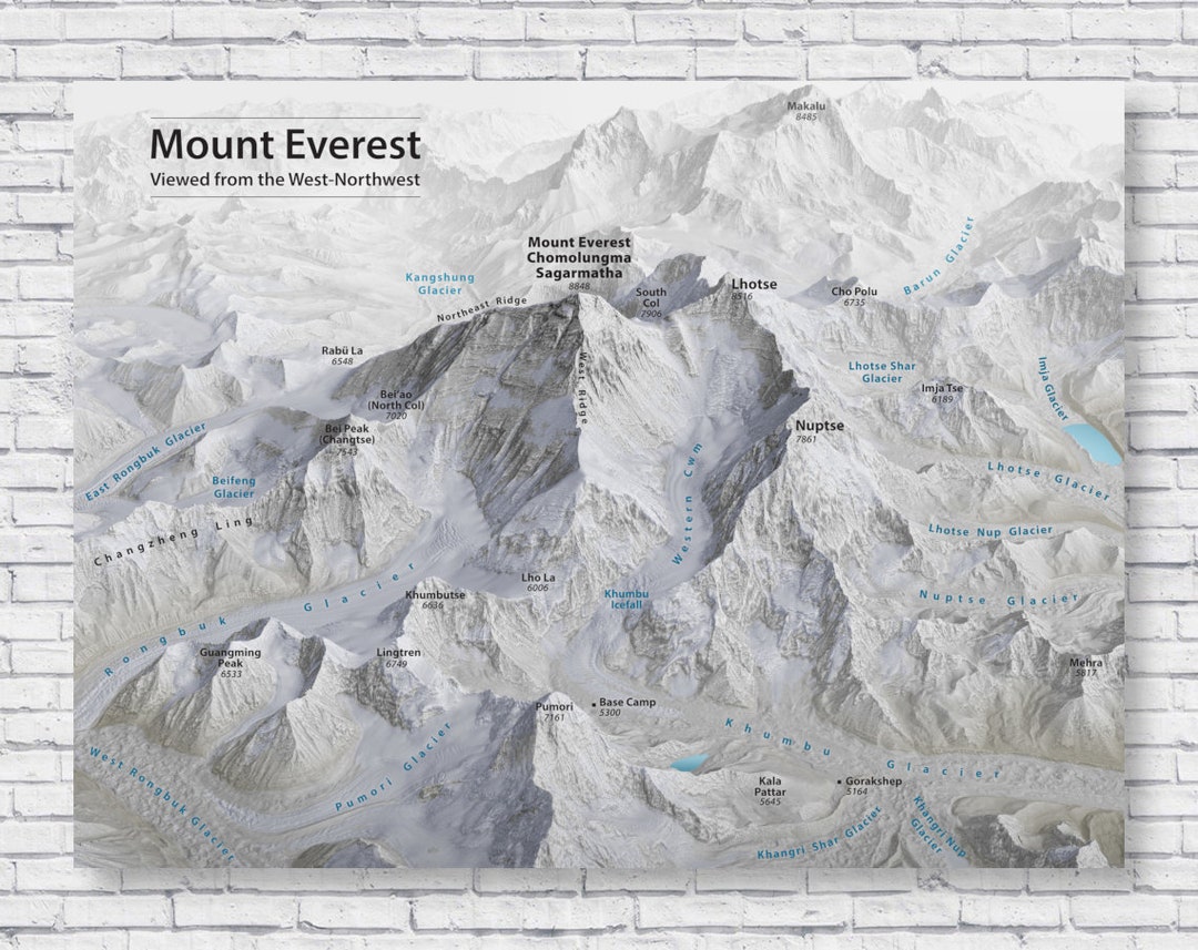 Mount Everest Map Poster Print, Mountain Climbing Climber Hiking Hiker ...