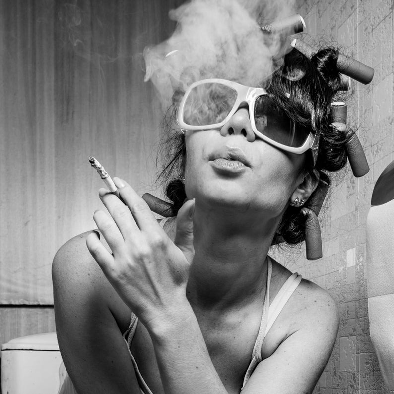Bathroom Smoke Poster, Black and White Bathroom Wall Art, Funny Woman ...