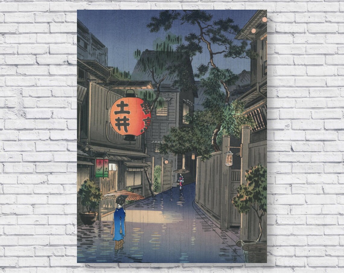 Vintage 1939 Koitsu Poster Evening at Ushigome by Tsuchiya - Etsy