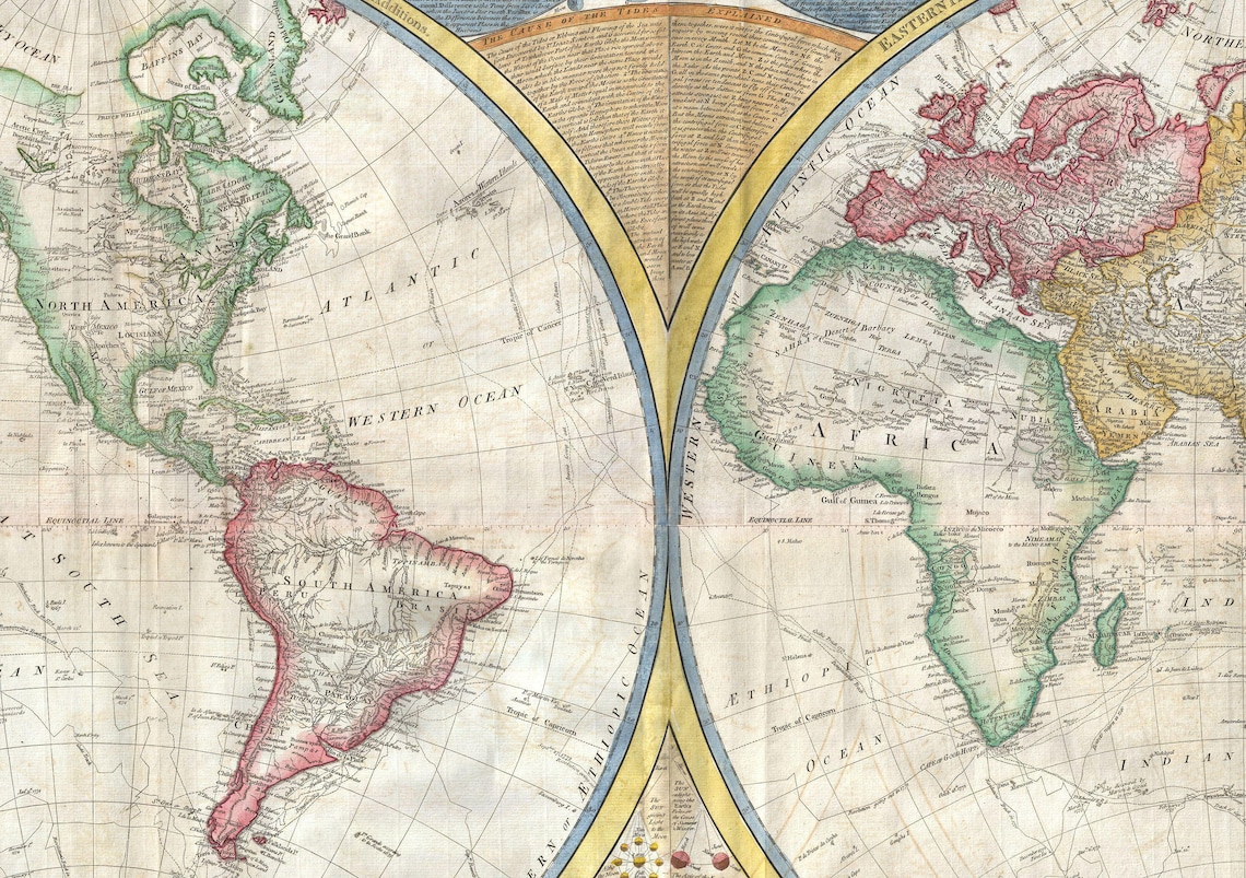 Large 1794 World Map, Samuel Dunn, A General Map of the World, Vintage ...