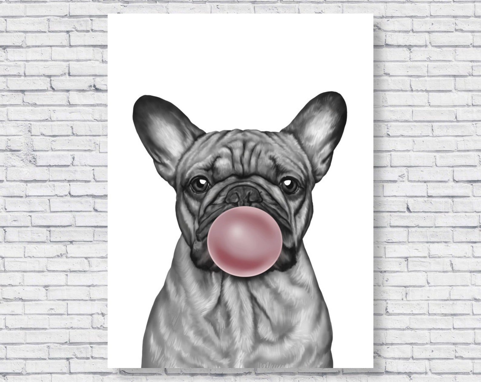 French Bulldog Pink Bubble Poster, Cute Frenchie Dog Blowing a Giant ...