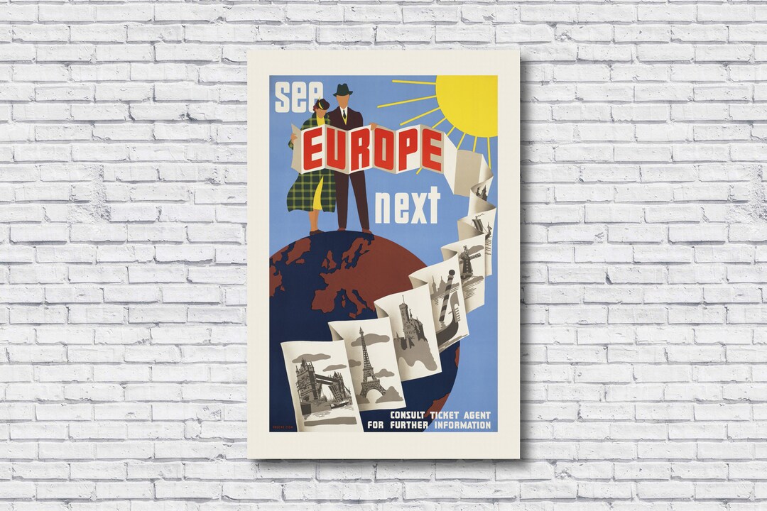 LARGE Vintage Europe Travel Poster, See Europe Next 1935 Retro Antique ...