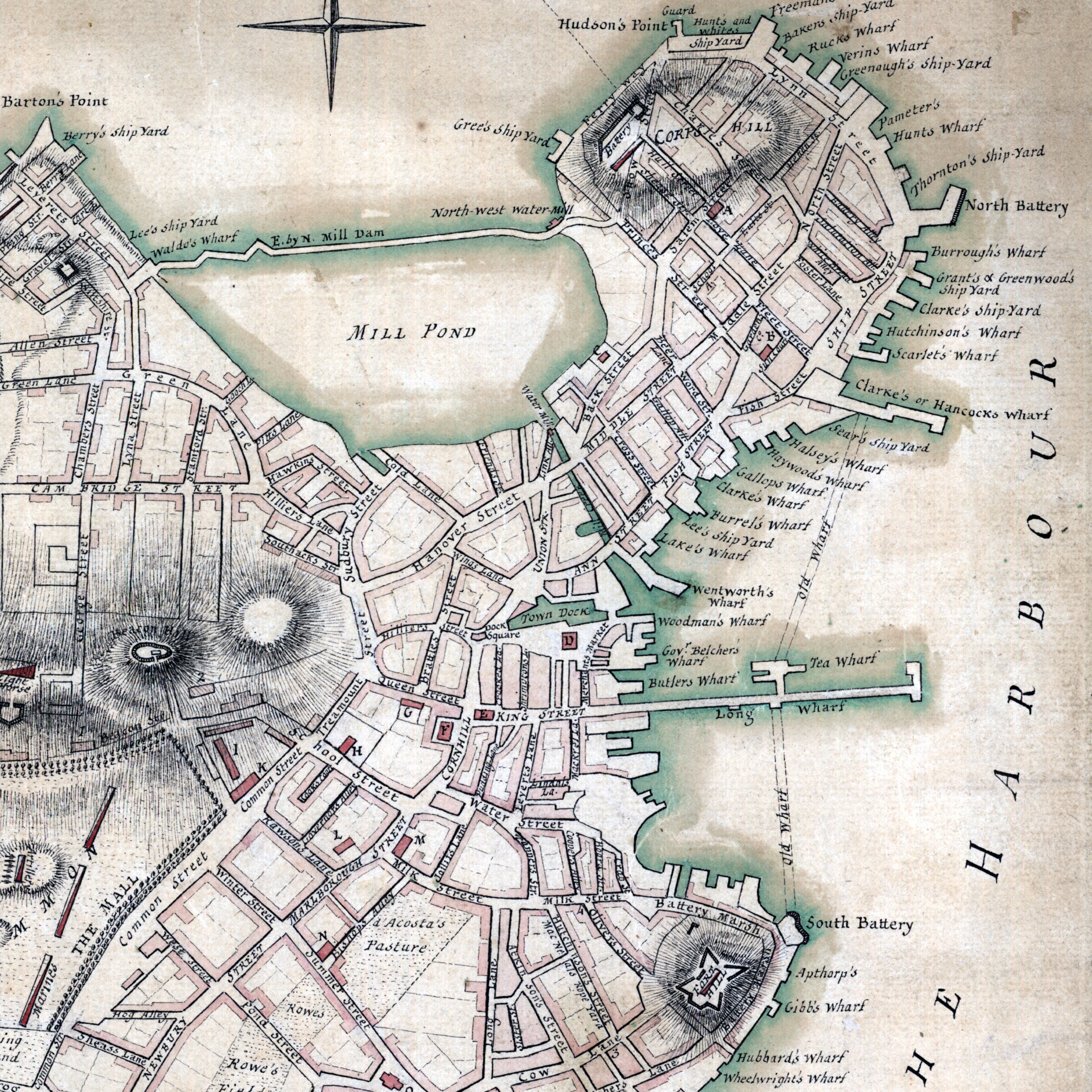 1775 Boston Map Poster Print, Vintage Old City Map Massachusetts Bay ...