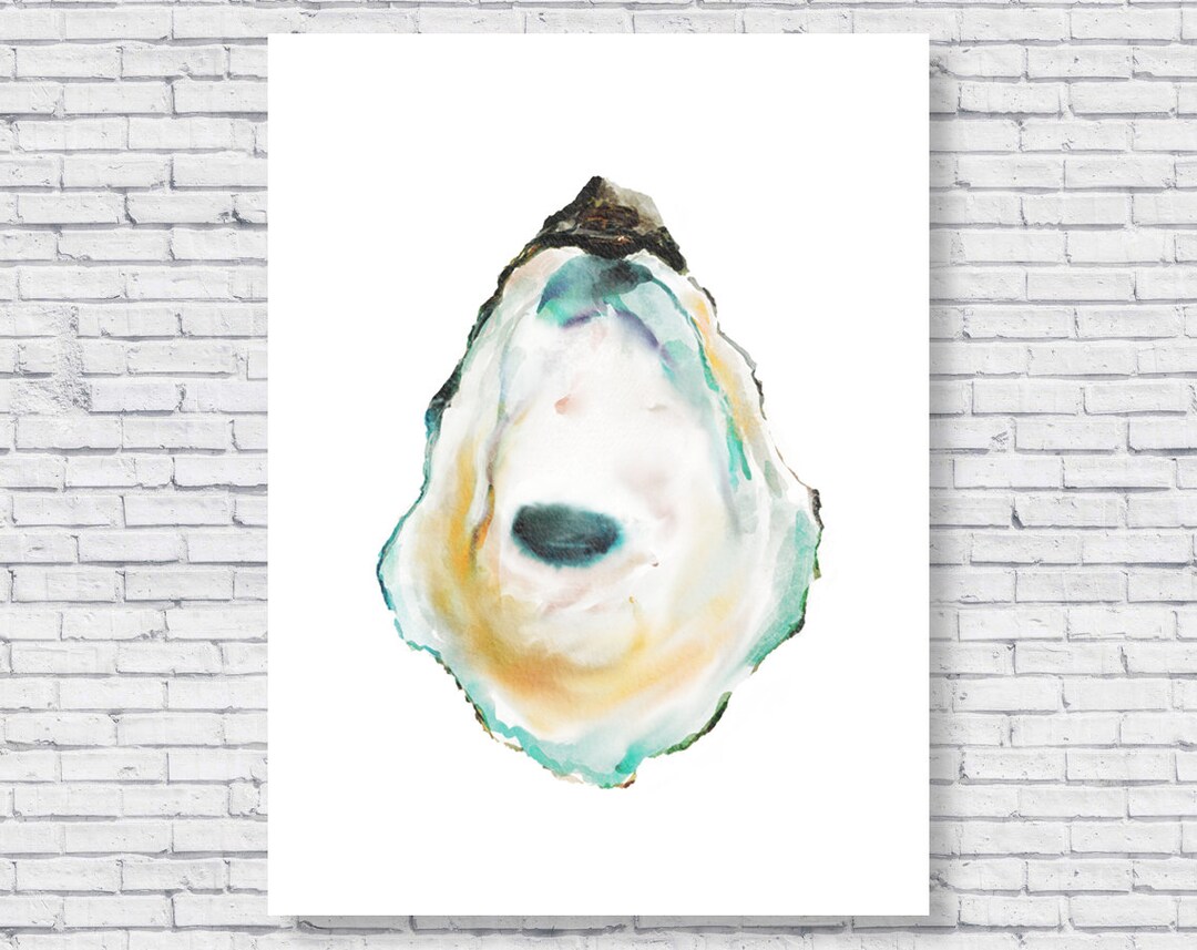 Oyster Shell Watercolor Painting Poster Print, Large Beach Wall Art ...