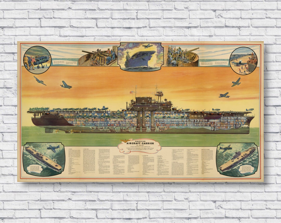 1944 Aircraft Carrier Cross-section Poster Print, WWII Navy Military ...