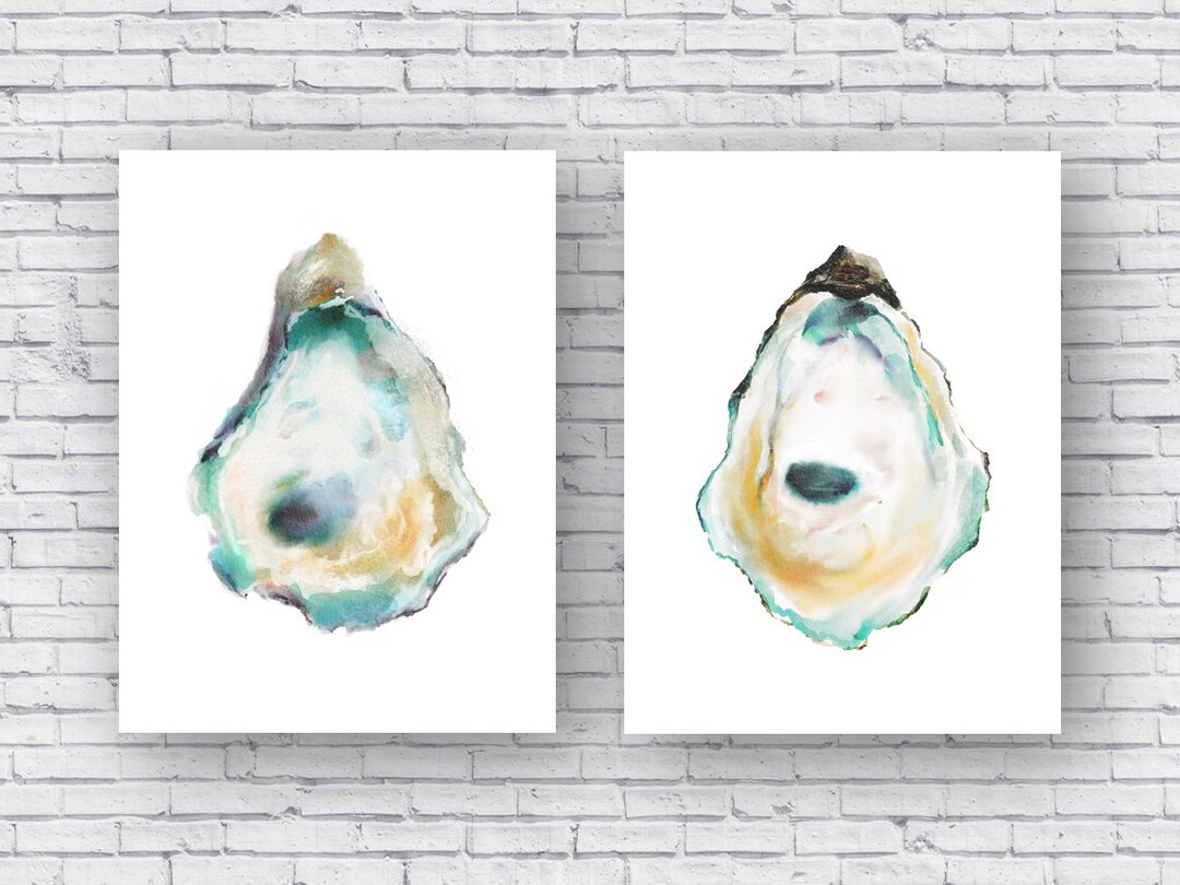 Oyster Shell Watercolor Painting Print Pair, Set of 2 Diptych Poster ...
