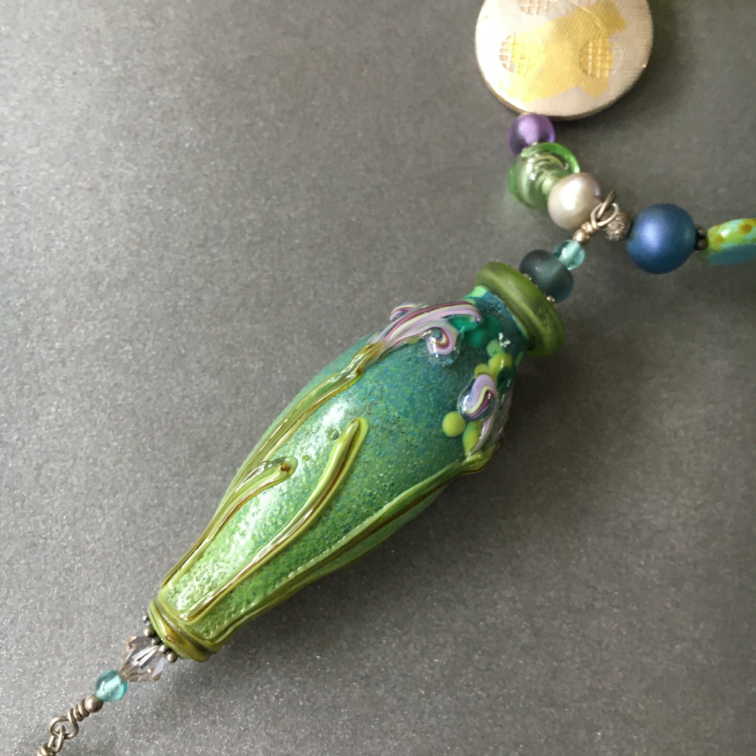 Stunning Artisan Floral Focal Bead Necklace With Handmade Sterling ...