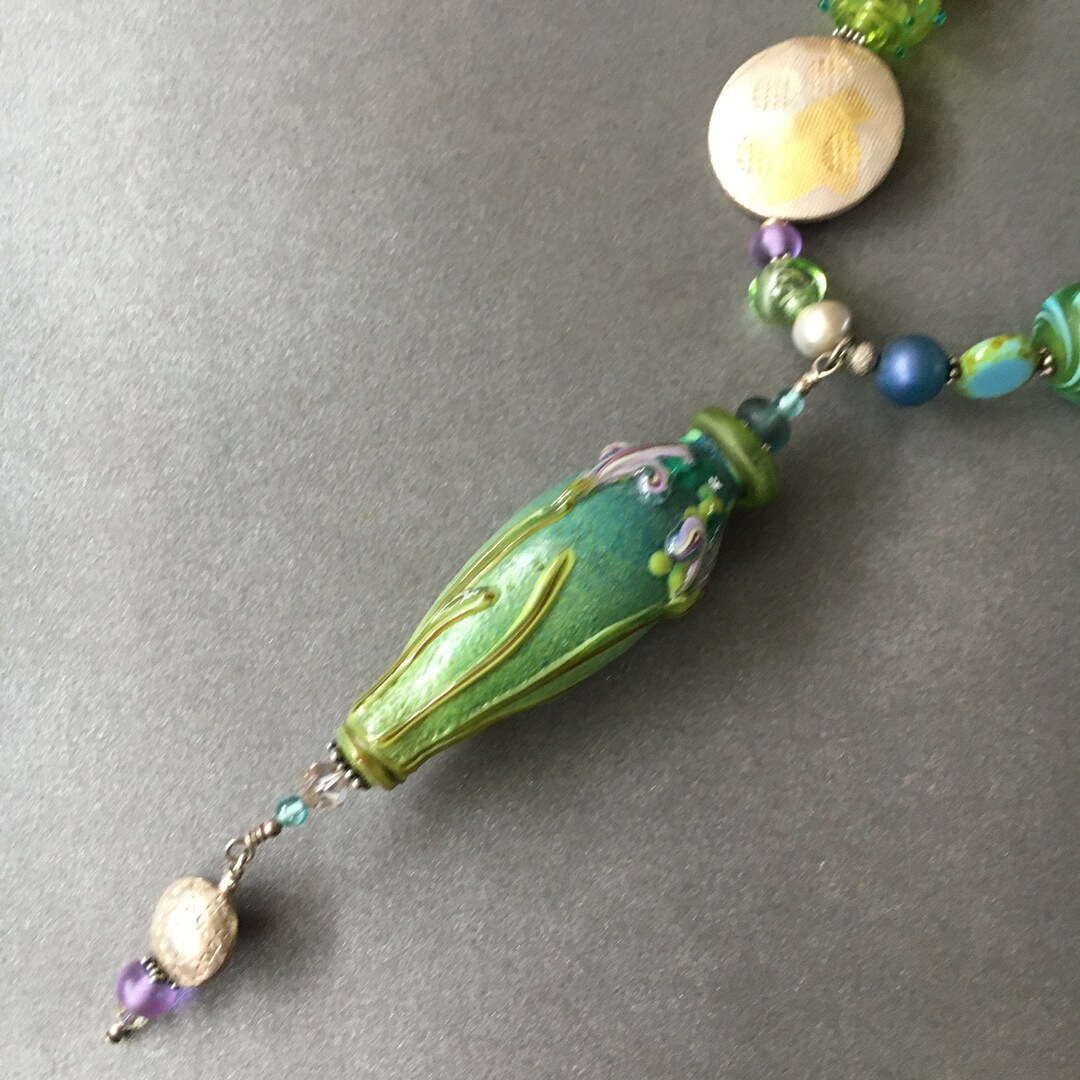 Stunning Artisan Floral Focal Bead Necklace With Handmade Sterling ...