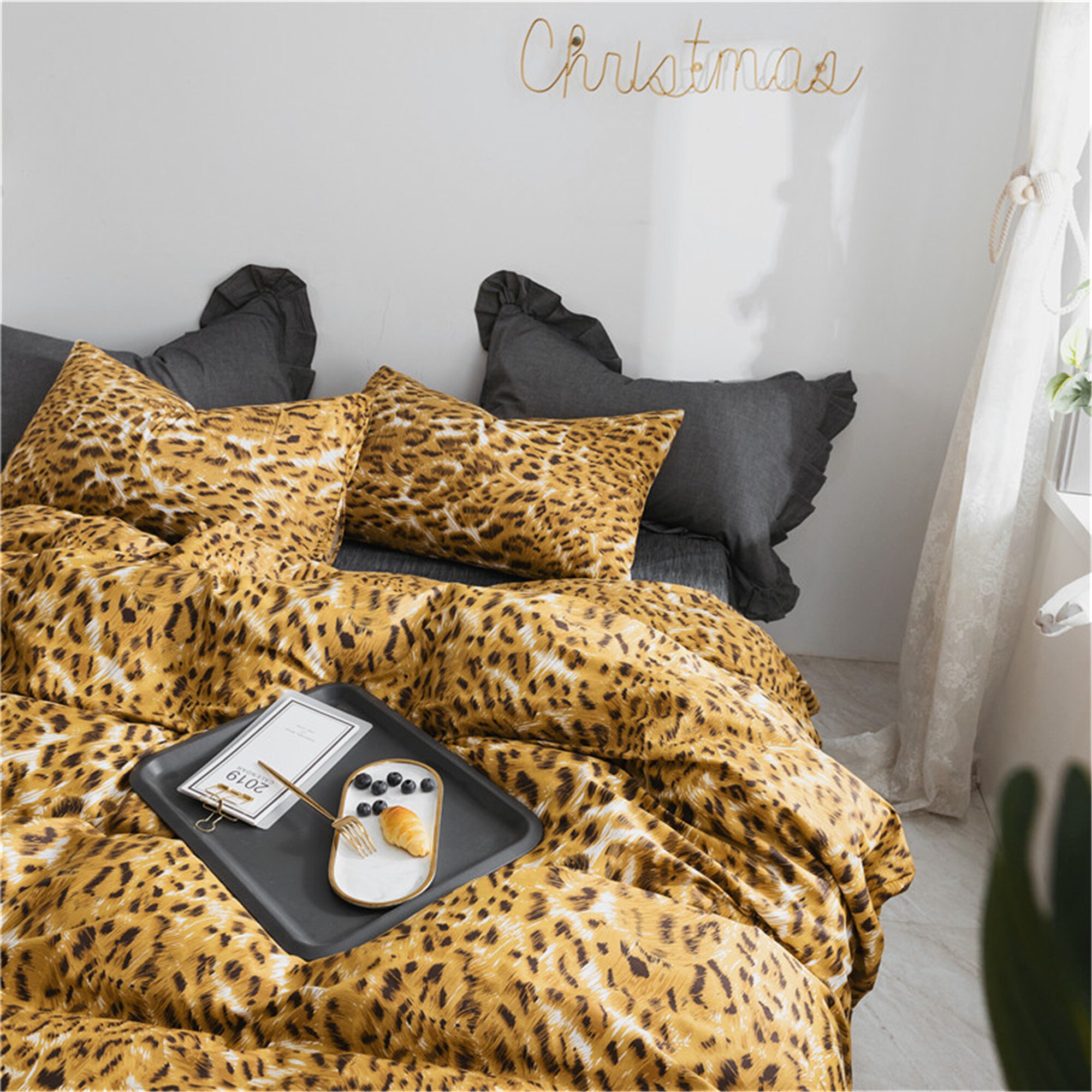 Golden Leopard Print Duvet Cover Set 100 Cotton Comfortable Etsy